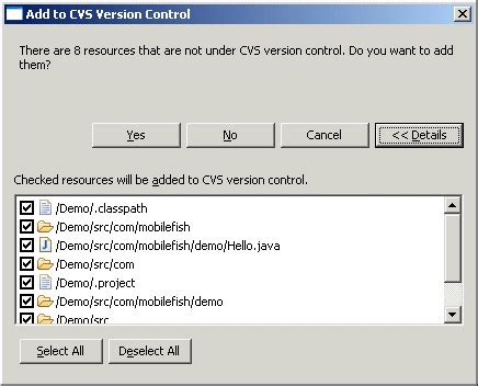 Mobilefish Com A Tutorial About Eclipse Using CVS Within Eclipse Commit A Project Into The