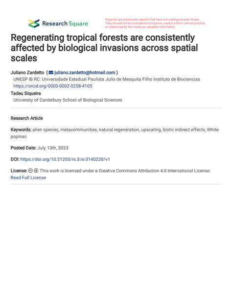 Pdf Regenerating Tropical Forests Are Consistently Affected By Biological Invasions Across