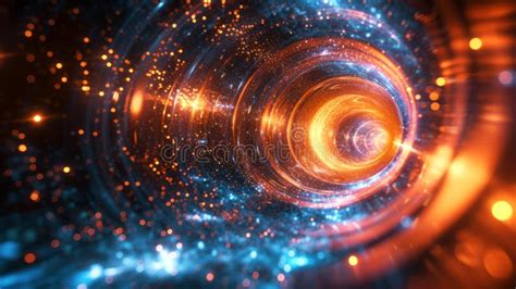 Dynamic Swirl Of Radiant Lights And Sparkling Particles Creating Illusion Of Galaxy Or Vortex