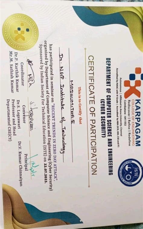 Madhu Mitha On Linkedin I Am Glad To Share That I Have Participated In Seminar On Recent Trends…