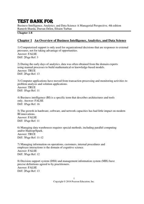 Test Bank For Business Intelligence Analytics And Data Science A Managerial Perspective 4th