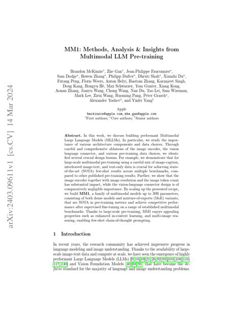 Mm1 Methods Analysis Insights From Multimodal Llm Pre Training Pdf