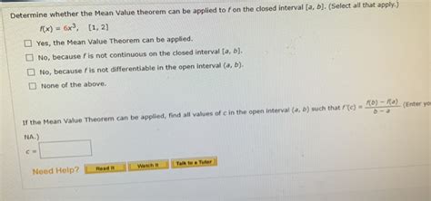 Solved Determine Whether The Mean Value Theorem Can Be Chegg