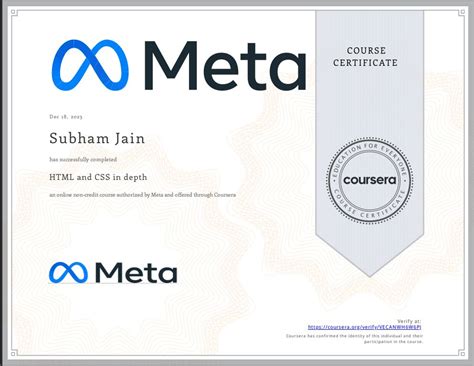 Completed Html And Css Course By Meta Subham Jain Posted On The Topic