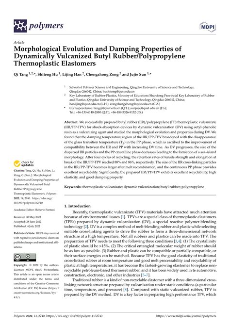 Pdf Morphological Evolution And Damping Properties Of Dynamically Vulcanized Butyl Rubber