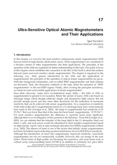 Pdf Ultra Sensitive Optical Atomic Magnetometers And Their Applications Dokumentips