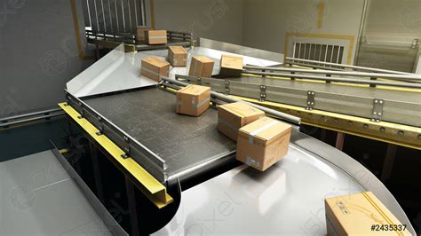 Modern Sorting System Conveyor Concept Cardboard Boxes On Conveyor D Stock Photo
