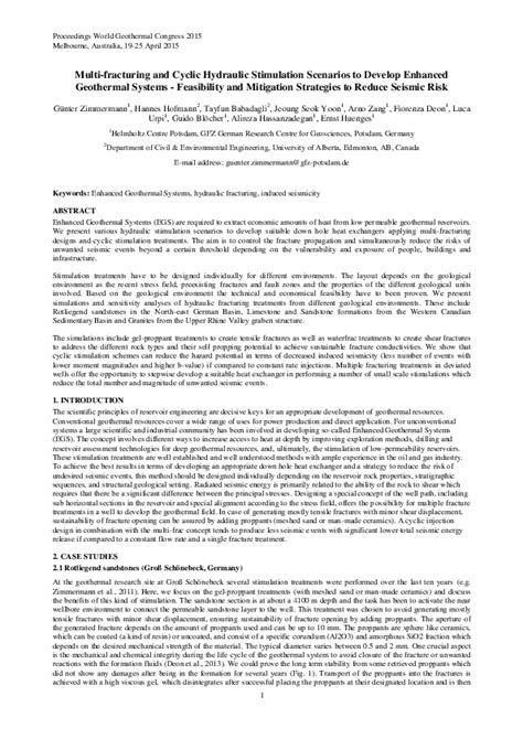 Pdf Multi Fracturing And Cyclic Hydraulic Stimulation Scenarios To