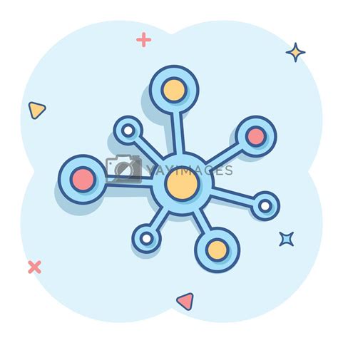 Hub Network Connection Sign Icon In Comic Style Dna Molecule Vector Cartoon Illustration On