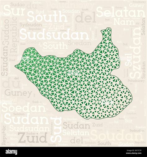 south sudan map design country names in different languages and map shape with geometric low