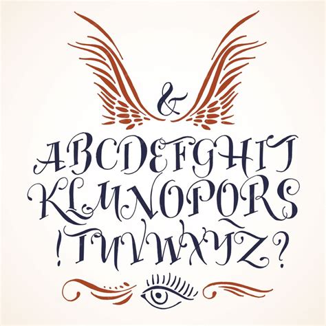 필기 스크립트 글꼴 브러시 글꼴 대문자 숫자 문장 부호 무료 벡터