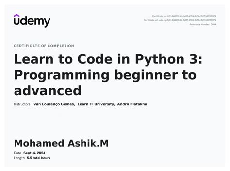 Mohamed Ashik M On Linkedin 🎉excited To Share That Ive Successfully Completed An Advanced Python