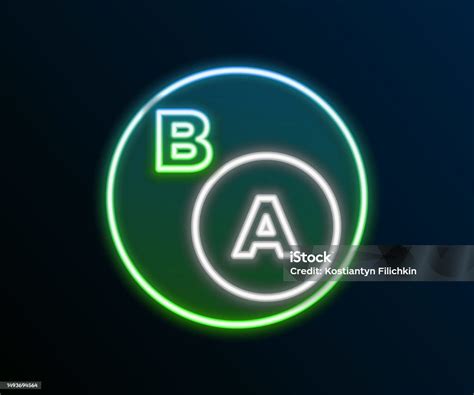 빛나는 네온 라인 하위 집합 수학 A는 검은색 배경에 분리된 B 아이콘의 하위 집합입니다 다채로운 개요 개념입니다 벡터 인포