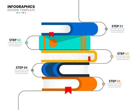 Infographic Template Books With A Line And 5 Steps Vector Stock