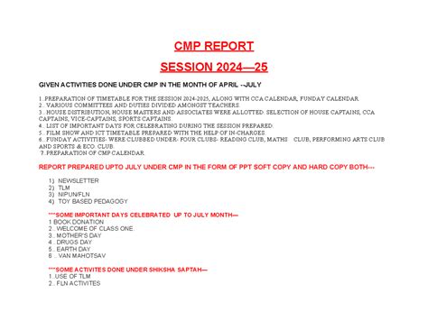 Cmp Report Session 2024 25 Cmp Report Session 2024— Given Activities Done Under Cmp In The