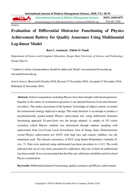 pdf evaluation of differential distractor functioning of physics