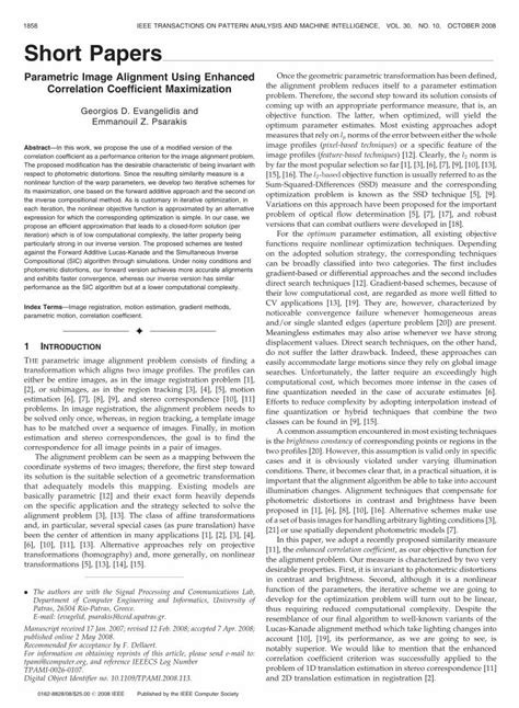 Pdf Parametric Image Alignment Using Enhanced Correlation Coefficient