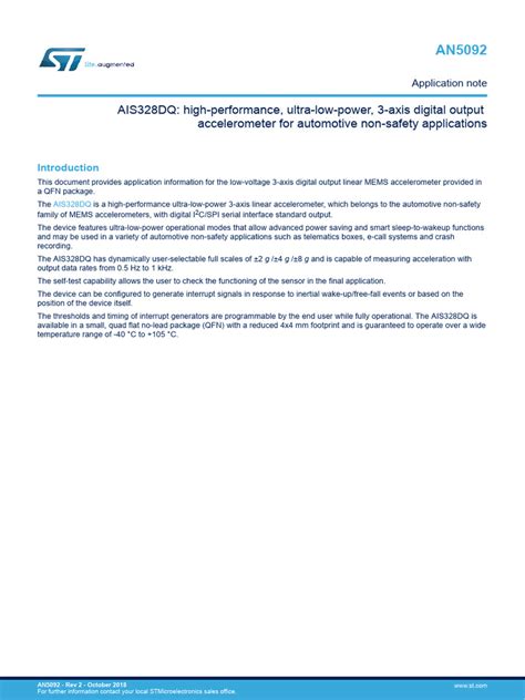 An5092 Ais328dq Highperformance Ultralowpower 3axis Digital Output Accelerometer For Automotive