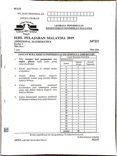 Spm 2019 Add Maths Paper 1 Pdf