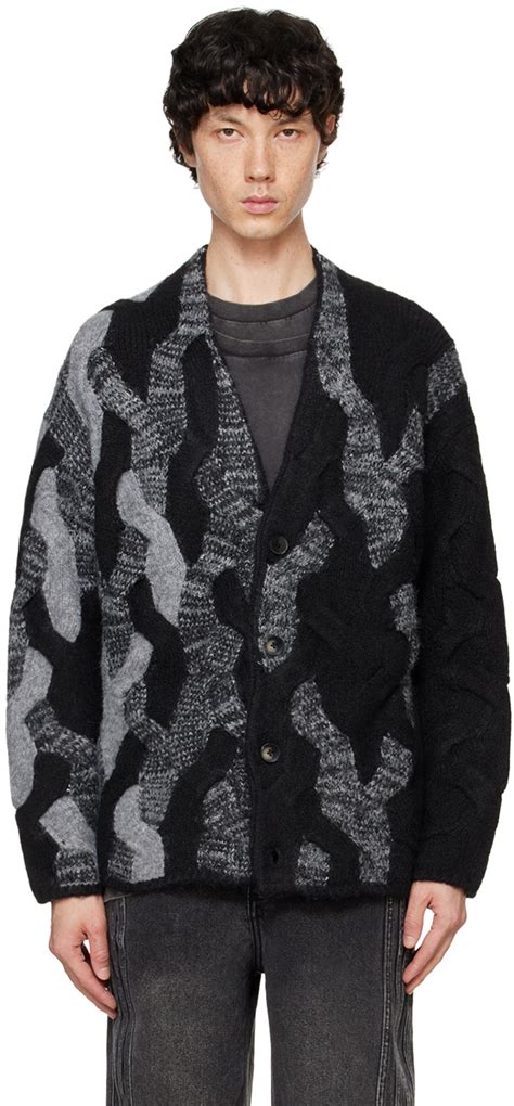 feng chen wang black and gray gradient cable cardigan ssense