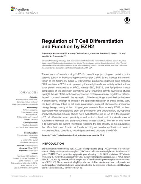 Pdf Regulation Of T Cell Differentiation And Function By Ezh2