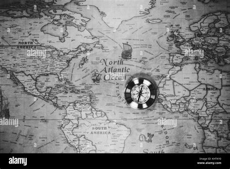 Old Compass On Vintage Map Adventure Stories Background Retro Style The Map Used For