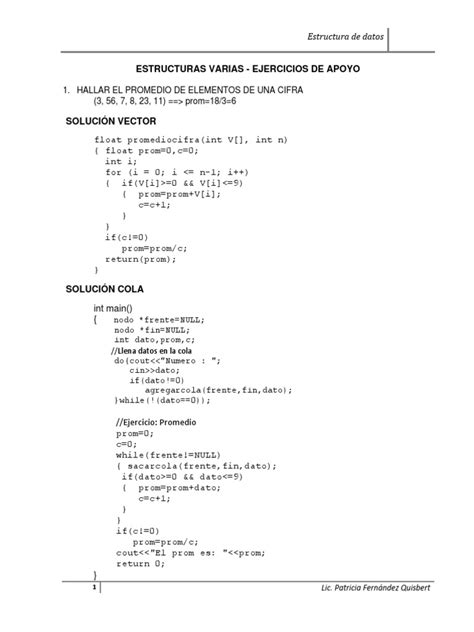 Ejemplos De Resolución De Ejercicios Sobre Estructuras De Datos Usando