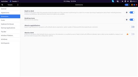upgrade issues with extensions interfering with the dock in ubuntu 19