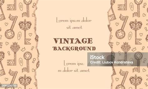 가로 빈티지 배경입니다 찢어진 공예 종이 콜라주 고딕 양식의 열쇠 구멍과 자물쇠 패턴 선조 왕관이 있는 심장 마법 아이템 판타지 보헤미안 할로윈 발렌타인 데이 마법 고딕