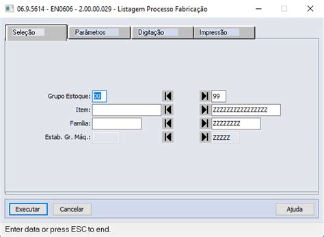 Manufatura Linha Datasul Men En0606 Informações Listadas No Relatório Central De