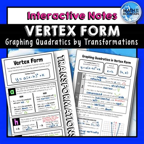 Graphing Quadratics In Vertex Form By Transformations Notes Tpt
