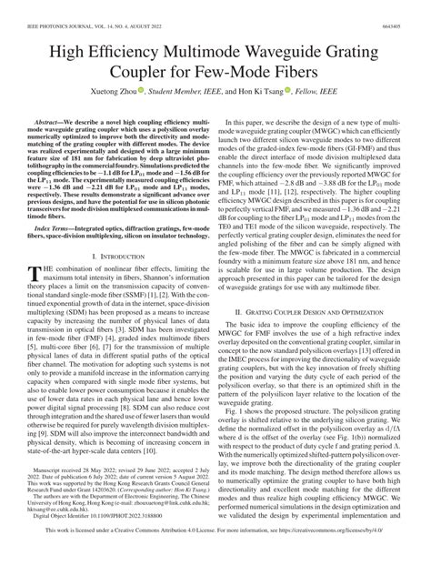 Pdf High Efficiency Multimode Waveguide Grating Coupler For Few Mode Fibers
