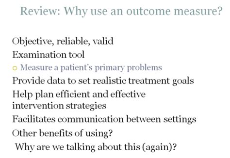 Neurological Outcome Measures Selection And Implementation Flashcards