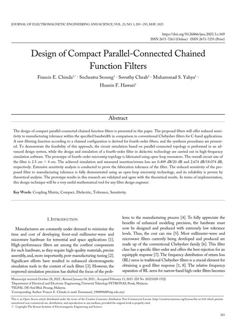 Pdf Design Of Compact Parallel Connected Chained Function Filters