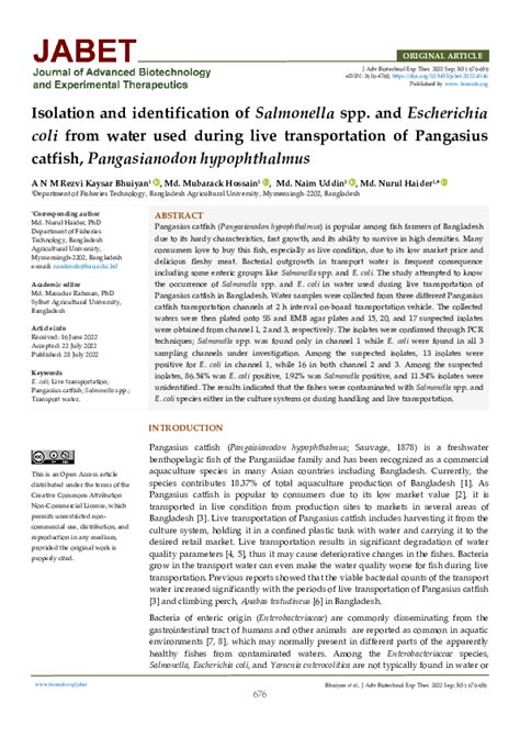 Pdf Isolation And Identification Of Salmonella Spp And Escherichia Coli From Water Used
