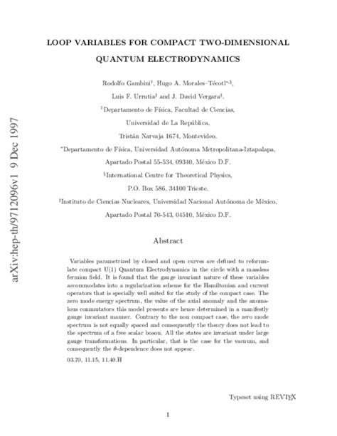 Pdf Loop Variables In 2d Quantum Electrodynamics