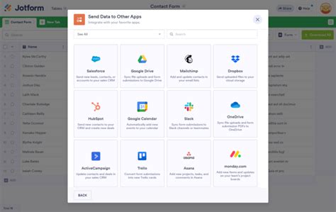 How To Send Data To Other Apps In Jotform Tables