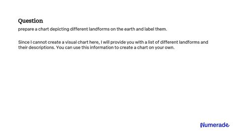 Solved Prepare A Chart Depicting Different Landforms On The Earth And