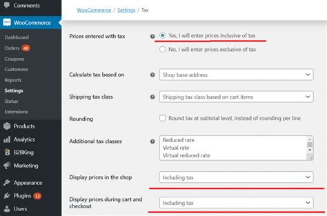 Display Prices Excluding Tax For B2b Users And Including Tax For B2c