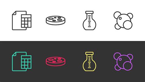 세트 라인 계산기 박테리아가 있는 페트리 접시 테스트 튜브 및 분자를 흑백으로 설정합니다 벡터 건강 진단에 대한 스톡 벡터 아트 및 기타 이미지 Istock