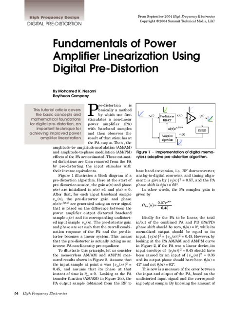 Pdf Pre Distortion Fundamentals Of Power Amplifier Linearization Using Digital Pre Distortion
