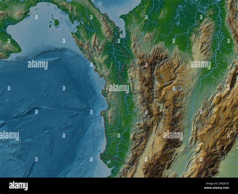 Choco Department Of Colombia Colored Elevation Map With Lakes And