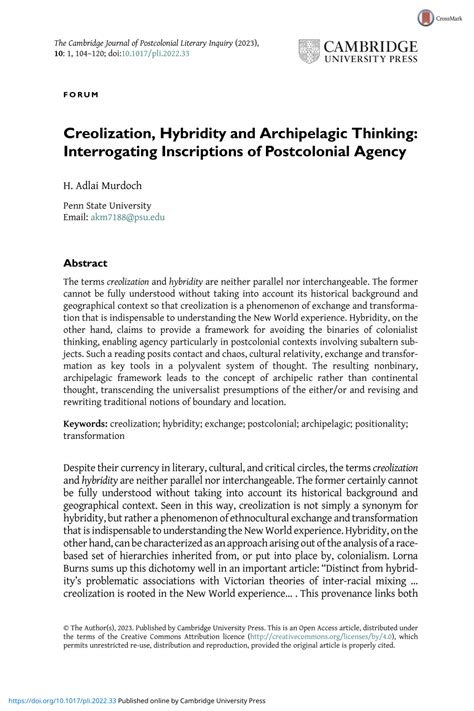 Pdf Creolization Hybridity And Archipelagic Thinking Interrogating