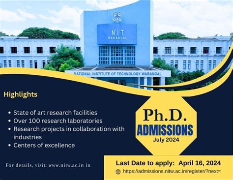 Phdadmissions Nitwarangal Nitw Research Researchopportunity Nit