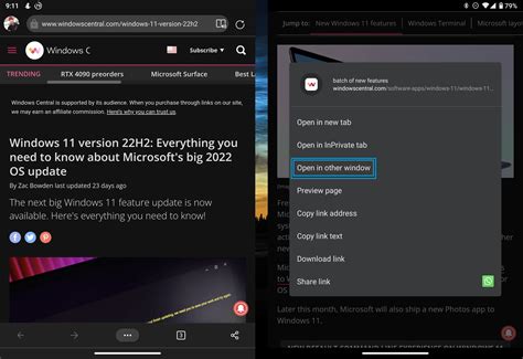 microsoft edge open in another window now works on the secondary