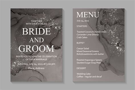 회색 수채화 파 또는 실버 반짝이와 알코올 잉크 스타일의 유체 예술결혼식 초대장 Rsvp에 대한 스톡 벡터 아트 및 기타 이미지 Rsvp 개념 건강관리와 의술