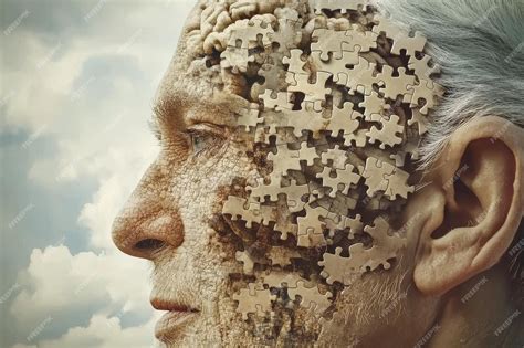 Social Brain Network Mental Capacity Elderly Mans Face Dissolving Into Puzzle Pieces