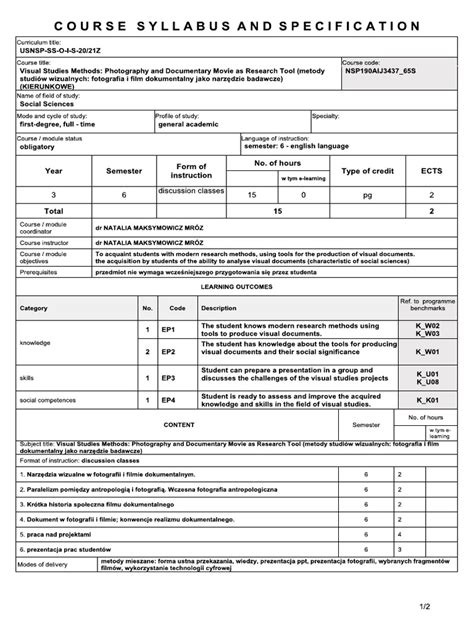 Visual Studies Methods Syllabus Pdf