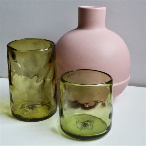 4 Cocktail Tumblers Green Handblown Organic Irregular Shape Glasses For Sale At 1stdibs