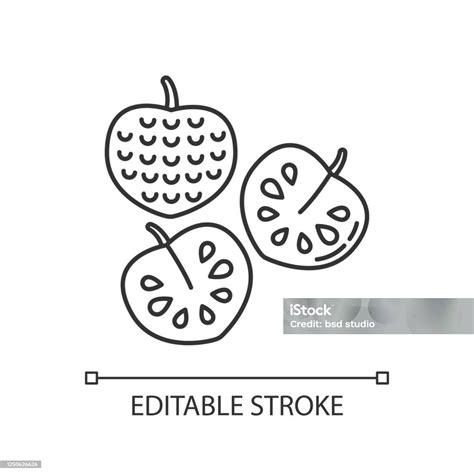 체리모야 픽셀 완벽한 선형 아이콘 맛있는 커스터드 사과 아노나 체리몰라 얇은 선 사용자 정의 일러스트레이션 윤곽 기호입니다 벡터 격리 된 윤곽선 도면입니다 편집 가능한